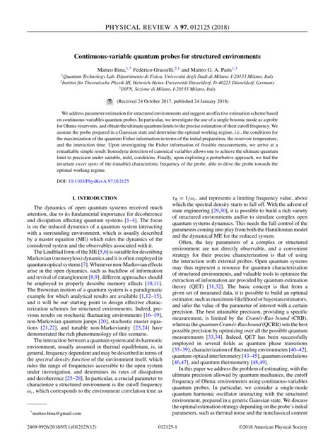 Pdf Continuous Variable Quantum Probes For Structured Environments