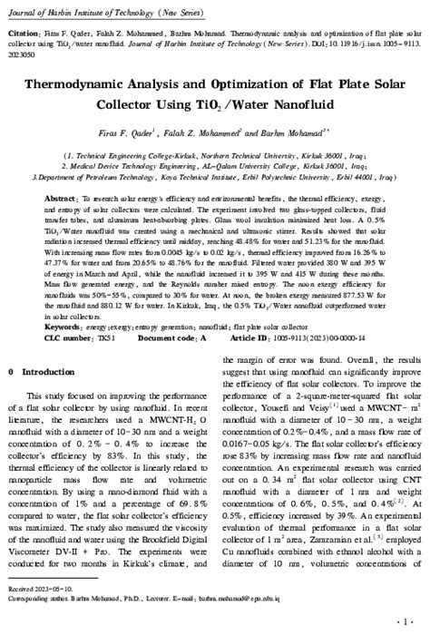 Pdf Thermodynamic Analysis And Optimization Of Flat Plate Solar
