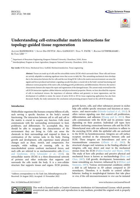 Pdf Understanding Cell Extracellular Matrix Interactions For Topology