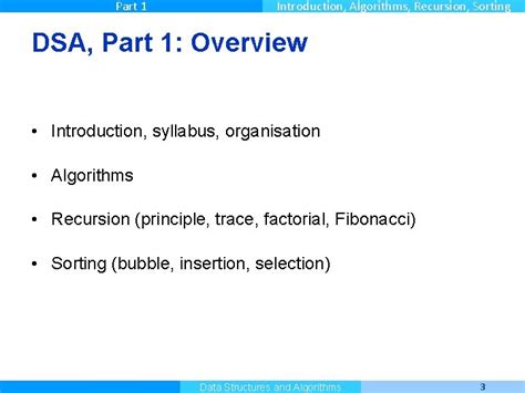Part 1 Introduction Algorithms Recursion Sorting Data Structures
