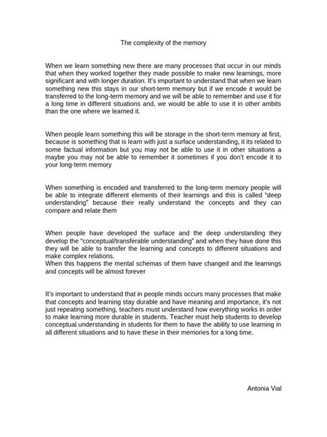 The Complexity Of The Memory Pdf