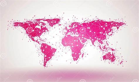 Global Network Map With Pink Nodes And Connections Representing Digital Connectivity And Data