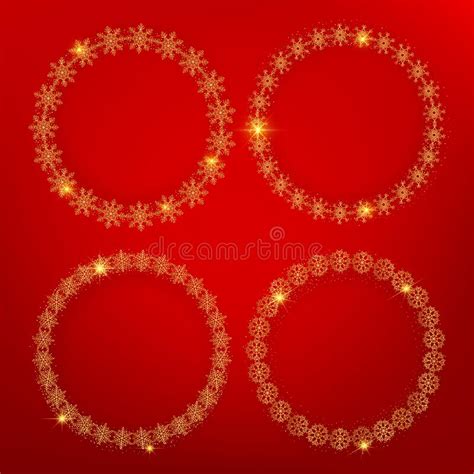 Gold Snowflake Circle Frame Winter Snowflake Round Border Stock Vector Illustration Of Luxury