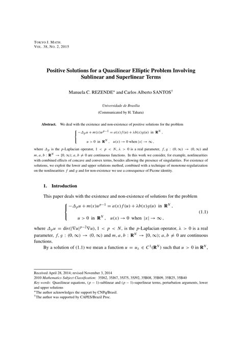 Pdf Positive Solutions For A Quasilinear Elliptic Problem Involving