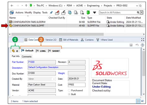 How Pdm Data Card Tabs Work With Solidworks Configurations