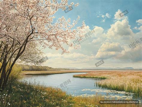 Ai创作图春天风景油画 桃花风景油画 湖边樱花树 早樱油画 高清春天大画幅 湿地风光春暖花开 春色风景画 春天湖边美景 水边樱花树 春天草地湖泊 河边开花的树 河岸花树 优雅生活春天湖水 宽屏