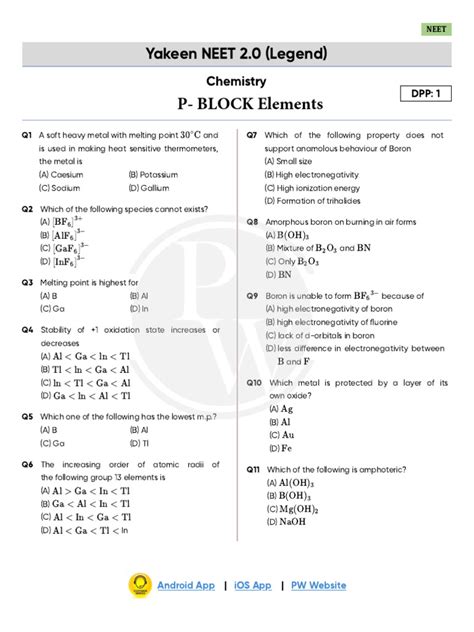 P Block Elements Dpp 01 Of Lec 02 Ykeen 20 2024 Le 1 Pdf Boron Sets Of Chemical