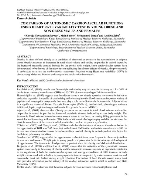 Pdf Comparison Of Autonomic Cardiovascular Functions Using Heart Rate Variability Test In