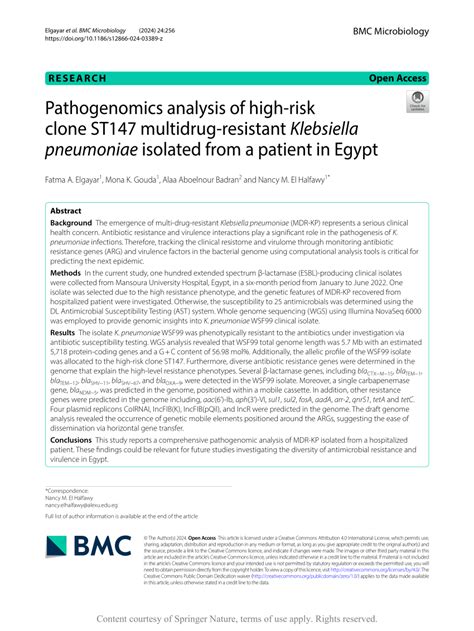 Pdf Pathogenomics Analysis Of High Risk Clone St147 Multidrug Resistant Klebsiella Pneumoniae