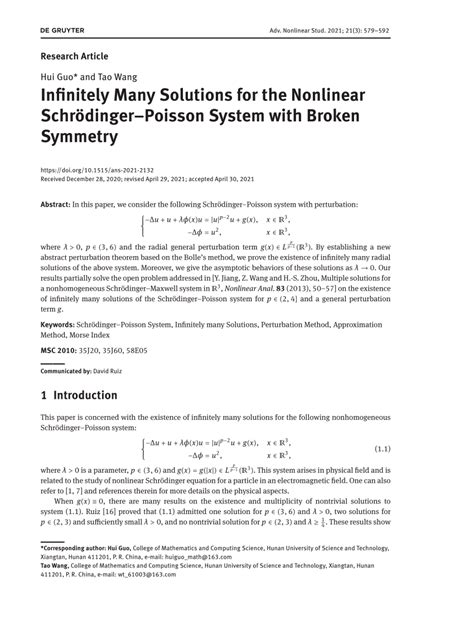Pdf Infinitely Many Solutions For The Nonlinear Schrödingerpoisson System With Broken Symmetry