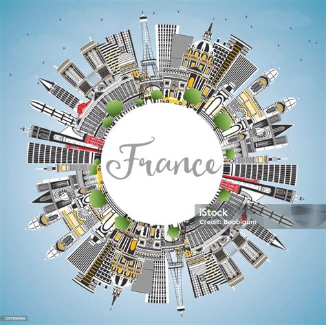 회색 건물 푸른 하늘과 복사 공간 프랑스 스카이 라인에 오신 것을 환영합니다 에펠탑에 대한 스톡 벡터 아트 및 기타 이미지