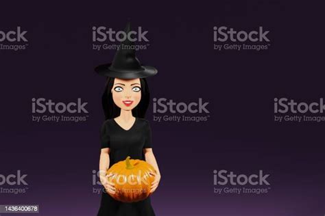 어두운 배경에 호박을 들고 모자를 쓴 마녀 할로윈 의상을 입은 여성 캐릭터 3d 렌더링 검은색에 대한 스톡 사진 및 기타 이미지 검은색 공포 무서움 공휴일 Istock