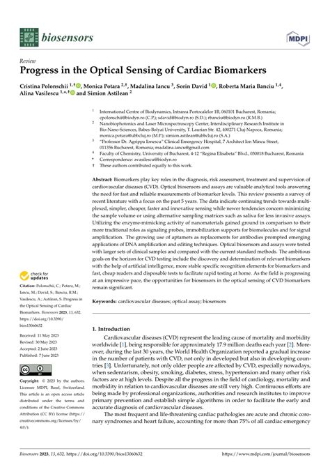 Pdf Progress In The Optical Sensing Of Cardiac Biomarkers