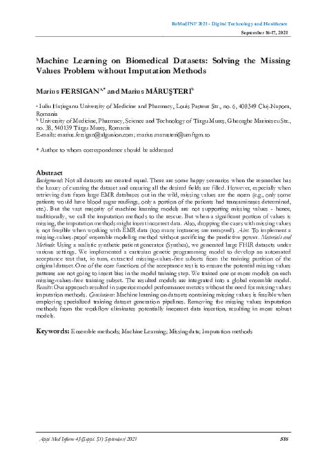 pdf machine learning on biomedical datasets solving the missing