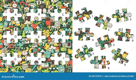 Web Icons Match Pieces Visual Game Solution In Hidden Layer Stock