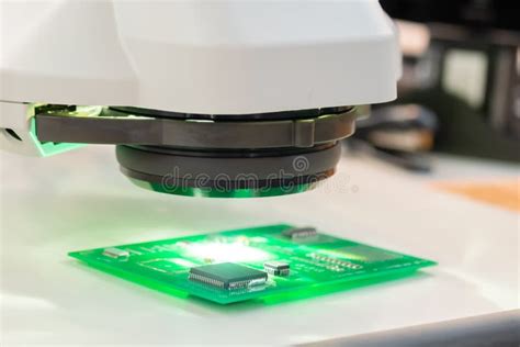 Printed Circuit Board Under Industrial Microscope Quality Control