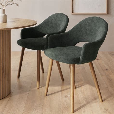 Set Of 2 Green Upholstered Dining Chairs With Oak Legs Colbie