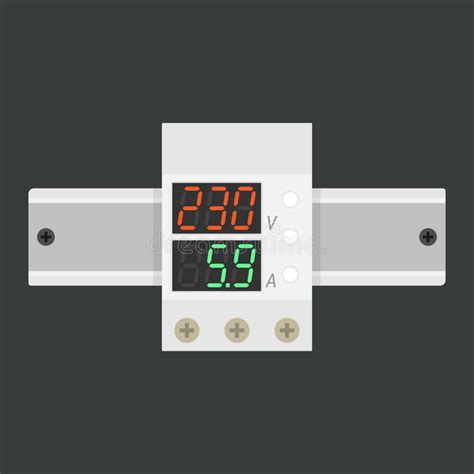 Volt Amp Meter Mounted On A 35mm Din Rail Stock Vector Illustration