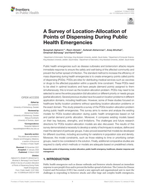 Pdf A Survey Of Location Allocation Of Points Of Dispensing During