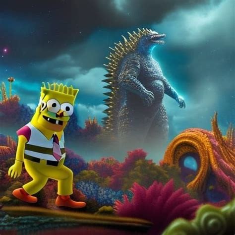 Spongebob And Godzilla Go On An Adventure Through The Cosmos Rnightcafe