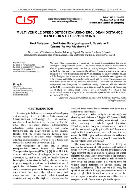 Pdf Multi Vehicle Speed Detection Using Euclidean Distance Based On