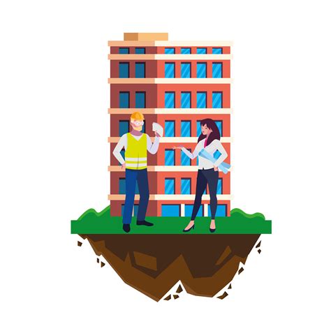 Male Builder Constructor With Woman Engineer And Building 653935 Vector Art At Vecteezy