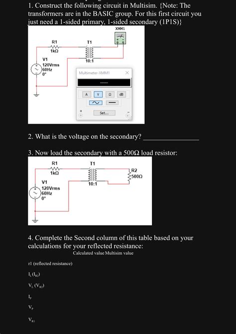 solved construct the following circuit in multisim {note