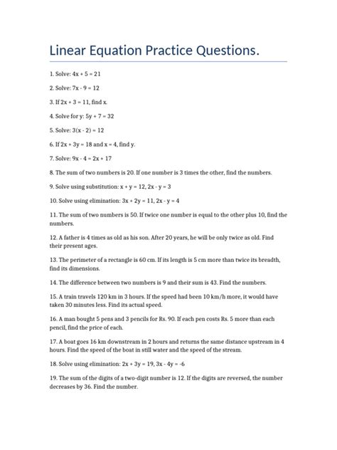 Linear Equation Practice Problems Pdf