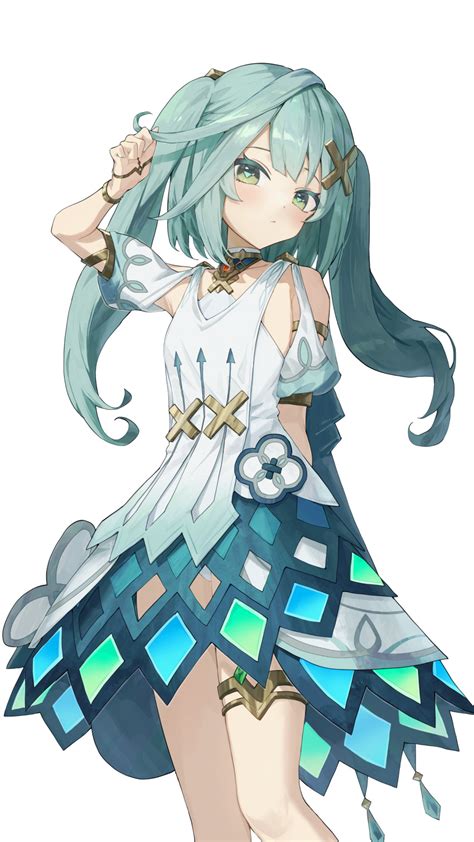 Safebooru 1girl Absurdres Aqua Hair Arm Behind Back Arm Up Bare