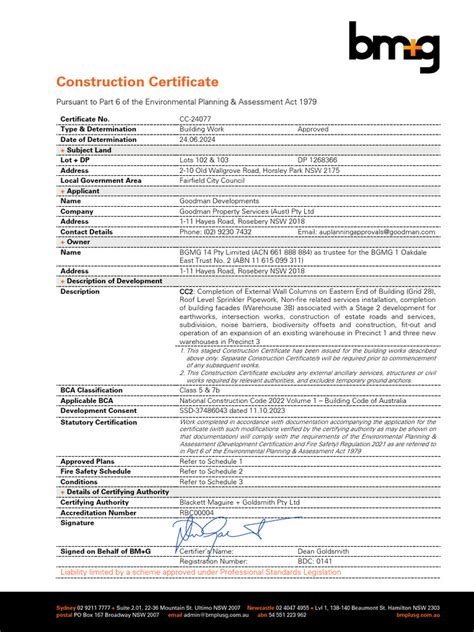 Construction Certificate 2 Pdf Fire Safety Specification