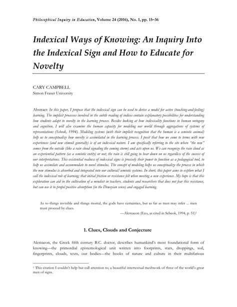 Pdf Indexical Ways Of Knowing An Inquiry Into The Indexical Sign And