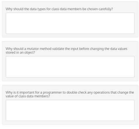 Solved Why Should The Data Types For Class Data Members Be Chegg