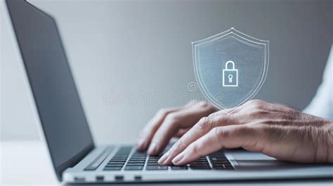 Person Working On Laptop Hands Typing On Laptop Keyboard Cyber Security Concept Protective