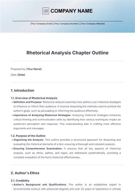 Free Rhetorical Analysis Chapter Outline Template To Edit Online