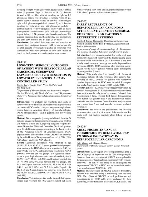 Pdf Early Recurrence Of Hepatocellular Carcinoma After Curative