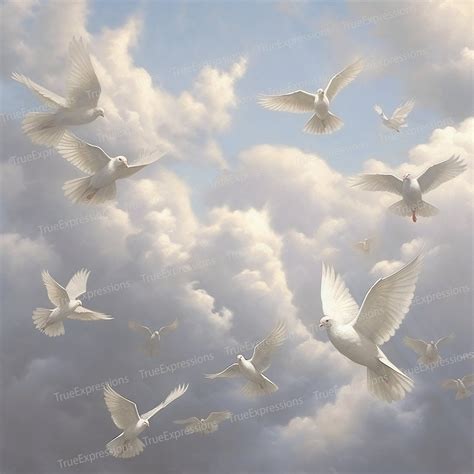 Doves In The Clouds Iii Ai Art Christian Funeral White Blue Doves