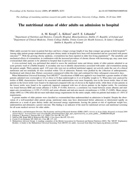 Pdf The Nutritional Status Of Older Adults On Admission To Hospital