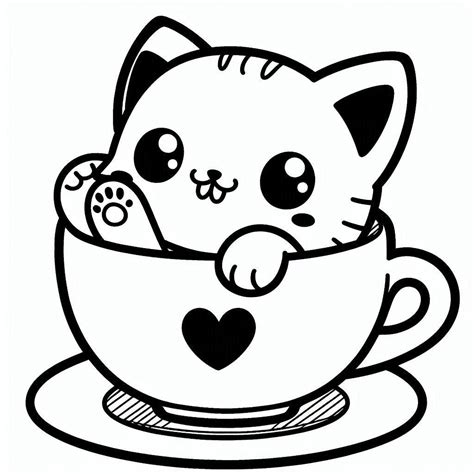 Kawaii Coloring Pages With Cute Kittens Cute Cat Kawaii Etsy