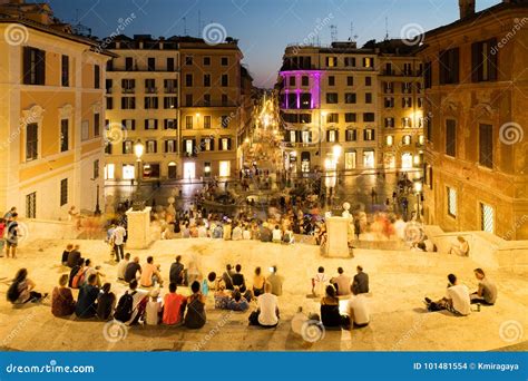 View Of Piazza Di Spagna And Central Rome At Night From The Spanish