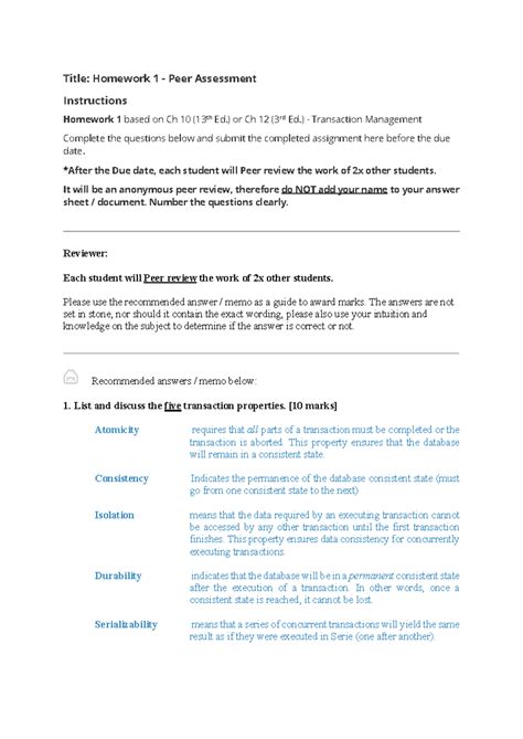 Homework 1 Tx Management Peer Assessment Title Homework 1 Peer Assessment Instructions