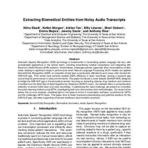 extracting biomedical entities from noisy audio transcripts acl anthology