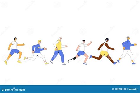 Running Men Different Runners Marathon Stock Illustration