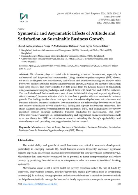 PDF Symmetric And Asymmetric Effects Of Attitude And Satisfaction On Sustainable Business Growth