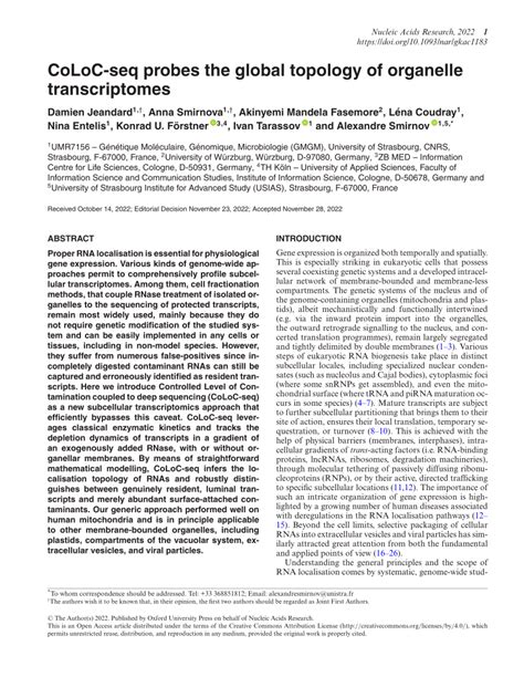 Pdf Coloc Seq Probes The Global Topology Of Organelle Transcriptomes