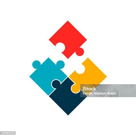 퍼즐 플랫 모자이크 아이콘 흰색 배경에 고립 된 벡터 일러스트 4 명에 대한 스톡 벡터 아트 및 기타 이미지 4 명 퍼즐 기계 부분 Istock