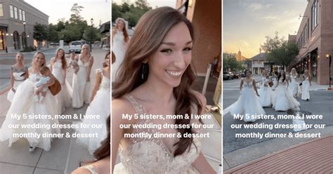 Mom And Daughters Wear Wedding Dresses To Their Monthly Dinner And