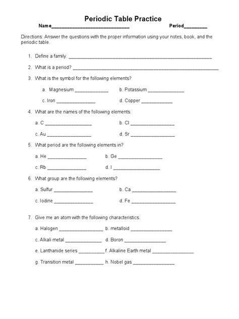 Periodic Table Unit Packet Pdf