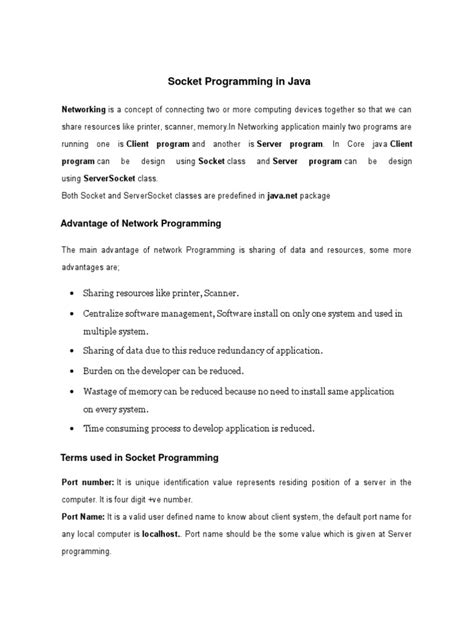 Socket Programming In Java Advantage Of Network Programming Pdf