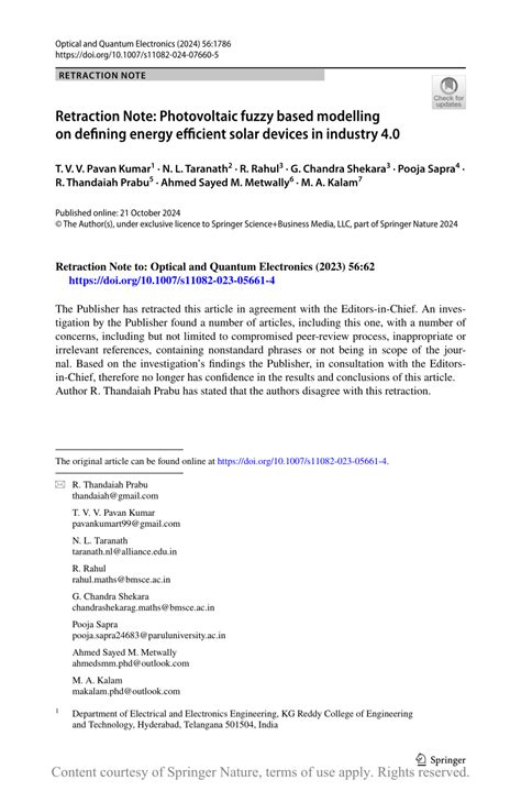 Retraction Note Photovoltaic Fuzzy Based Modelling On Defining Energy