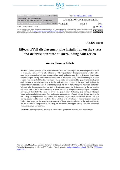 Pdf Effects Of Full Displacement Pile Installation On The Stress And Deformation State Of